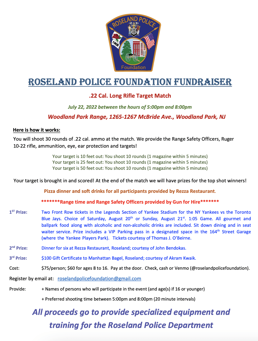 Roseland Police .22LR Target Match Fundraiser - Gun For Hire Academy