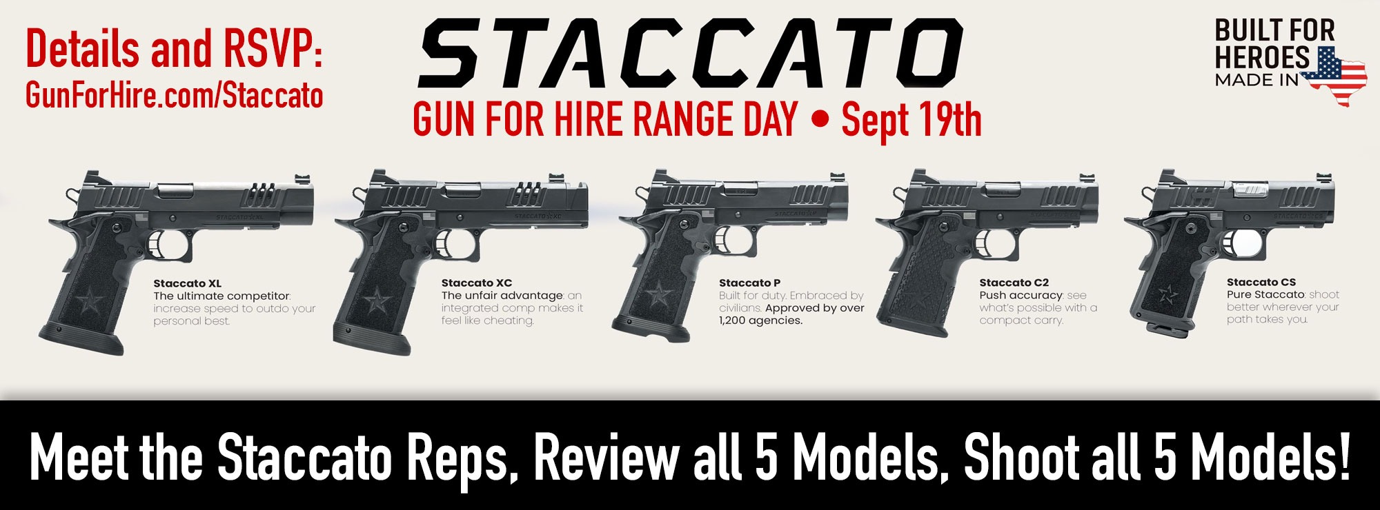 Gun For Hire x Staccato - Tuesday, September 19th - Gun For Hire Academy